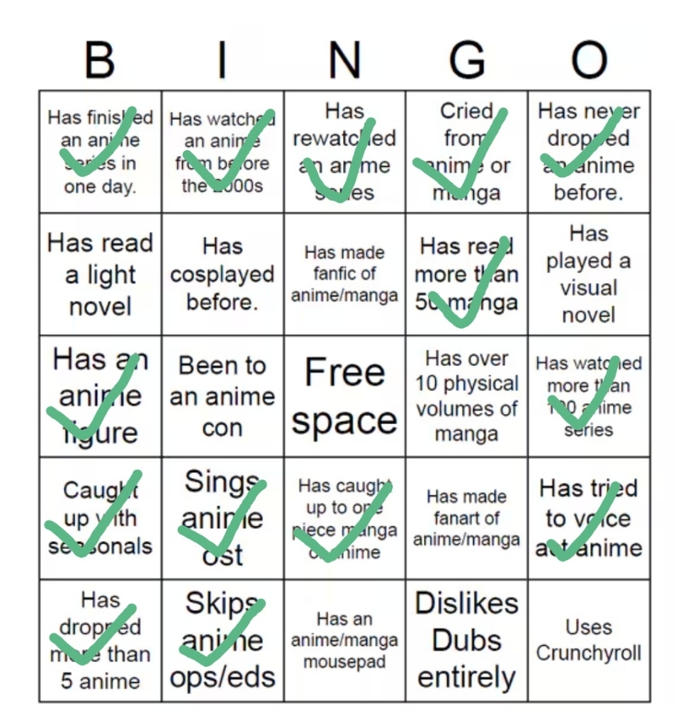 Anime Bingo - Forums - MyAnimeList.net